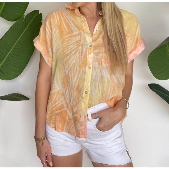 Bella Dahl | Tops | New Bella Dahl Sunset Palm Linen Camp Shirt In ...